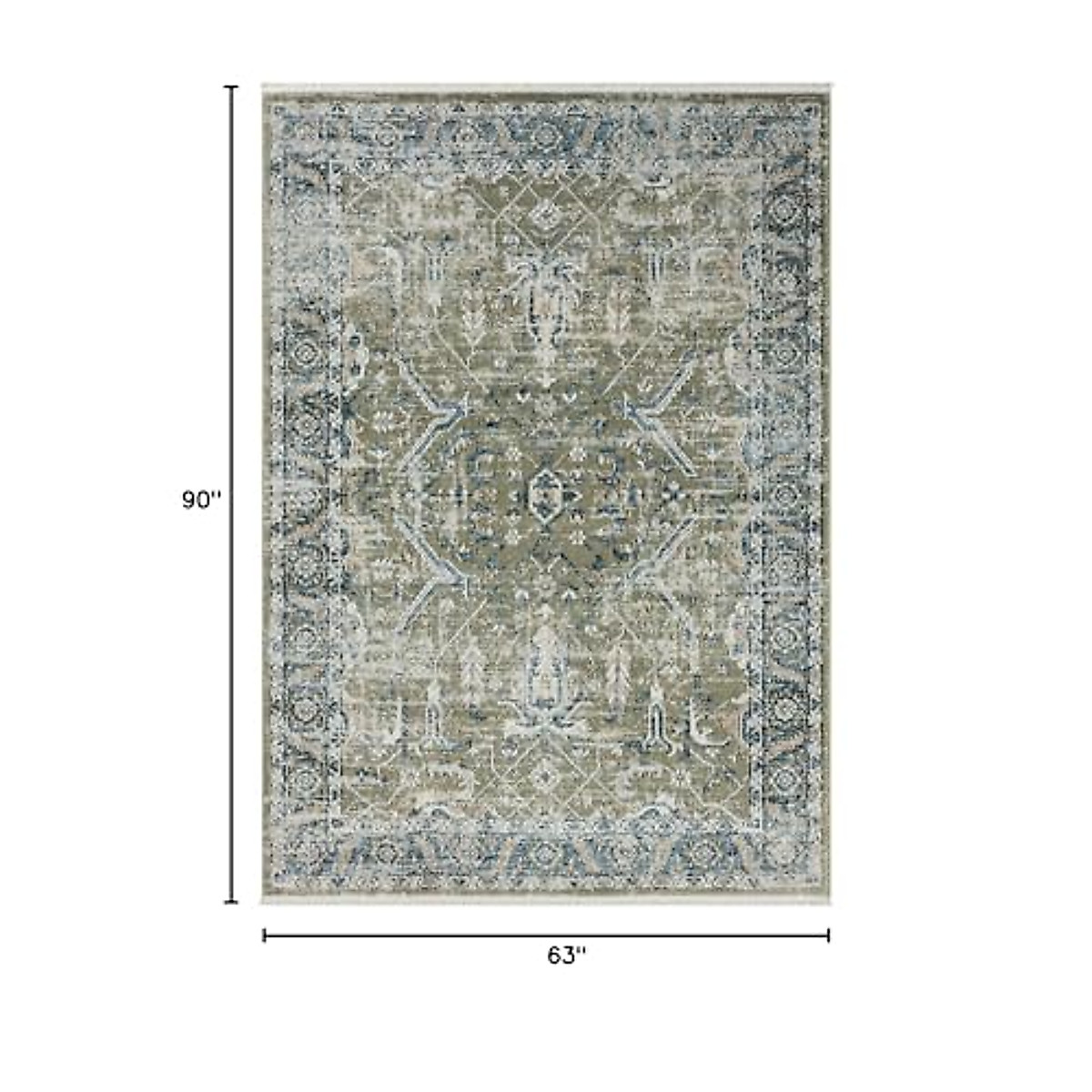 Abani Savoy Collection Area Rug - Intricate Blue/Green Vintage Design -5'3" x 7'6"' - Easy to Clean - Durable for Kids & Pets - Non-Shedding - Medium Pile - Soft Feel -Living Room, Bedroom & Office