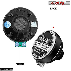 5 CORE Horn Speaker Tweeter Compression Driver Phenolic Diaphragm 1" Inch VC 8 Ohm 200W PMPO Screw On Throat Twist Tweeters High Frequency Car Pro Audio 5C-D26
