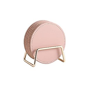 6 Pcs Drink Coasters with Holder, 3 Colors Absorbent Coasters for Drinks, Minimalist Coaster Set for Home Decor Tabletop Protection Suitable for Kinds of Cups, 3.9 Inches(Pink)
