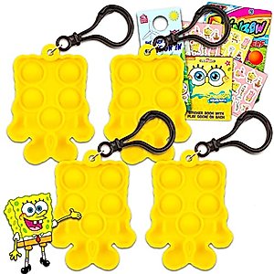 Spongebob Squarepants Pop Fidget Toys Set - Party Favors Bundle Including 4 Spongebob Fidget Keychains Plus Spongebob Stickers and More for Kids (Spongebob Fidgets)