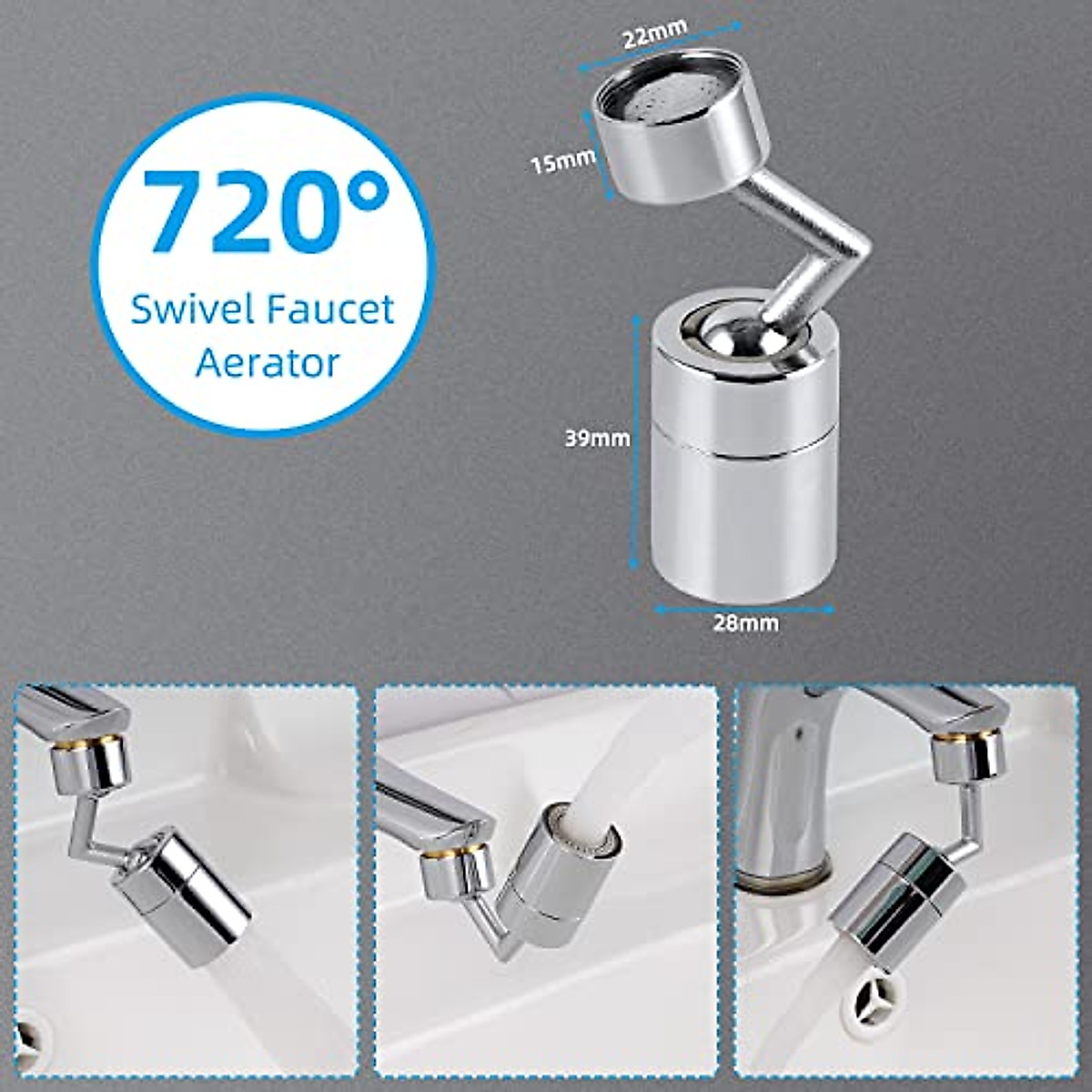 720 Degree Faucet Extender 720° Swivel Sink Female Faucet Aerator with Male Adapter, Faucet Sprayer Attachment Can be Used as Eyewash Station, 55/64”-27UNS Female Swivel Faucet Aerator