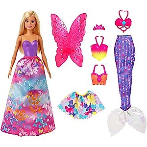 Barbie Dreamtopia Dress Up Doll Gift Set, 12.5-inch, Blonde with Princess, Fairy and Mermaid Costumes, Gift for 3 to 7 Year Olds
