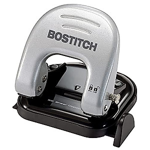 Bostitch Office EZ Squeeze Reduced Effort 2-Hole Punch, 20 Sheets, Locking Handle, Silver (2310)