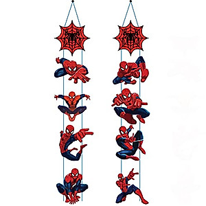 Spider Door Sign Banner , Hanging Flags for Outdoor Indoor Home Wall Decor, Superhero Themed Birthday Party Banner Party Decorations Supplies (10 Packs)