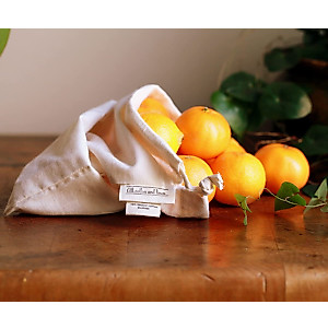 Reusable Produce Bags Washable, Muslin Bags with Drawstrings Set of 6, Veggie Bags, 100% Organic Cotton, Foldable Vegetable Shopping Bags, Muslin Bread Bags, Reusable Bulk Bags for Grains(2L, 2M, 2S)