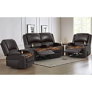 Yolsali Loveseat Recliner Sofa Set with 2-Tier Cushion, 2+1+1 Pieces in Living Room, 2 Seater Reclining Loveseat Leather with Removable Console, 2 Oversize Recliner Chair Sofa Seat