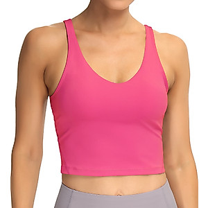 Dragon Fit Women's Tank Top Padded Sports Bra Running Workout Yoga Crop Top Bright Pink