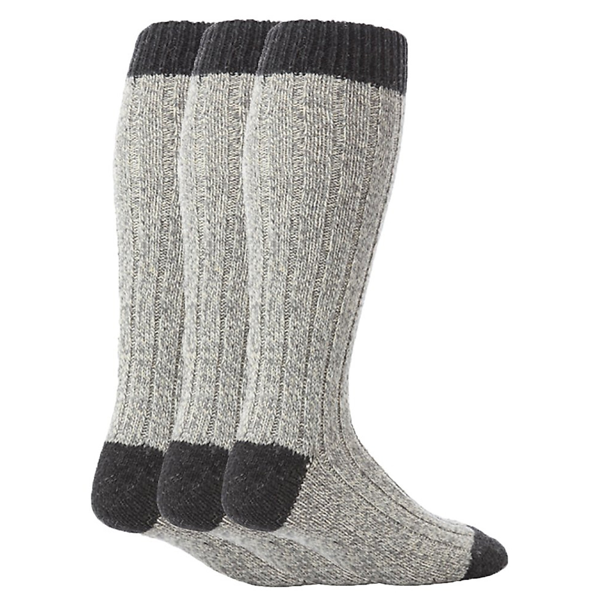 Workforce - 3 Pairs Mens Extra Long Knee High Thick Warm Wool Rich Knitted Boot Socks (WFH0035GRY)