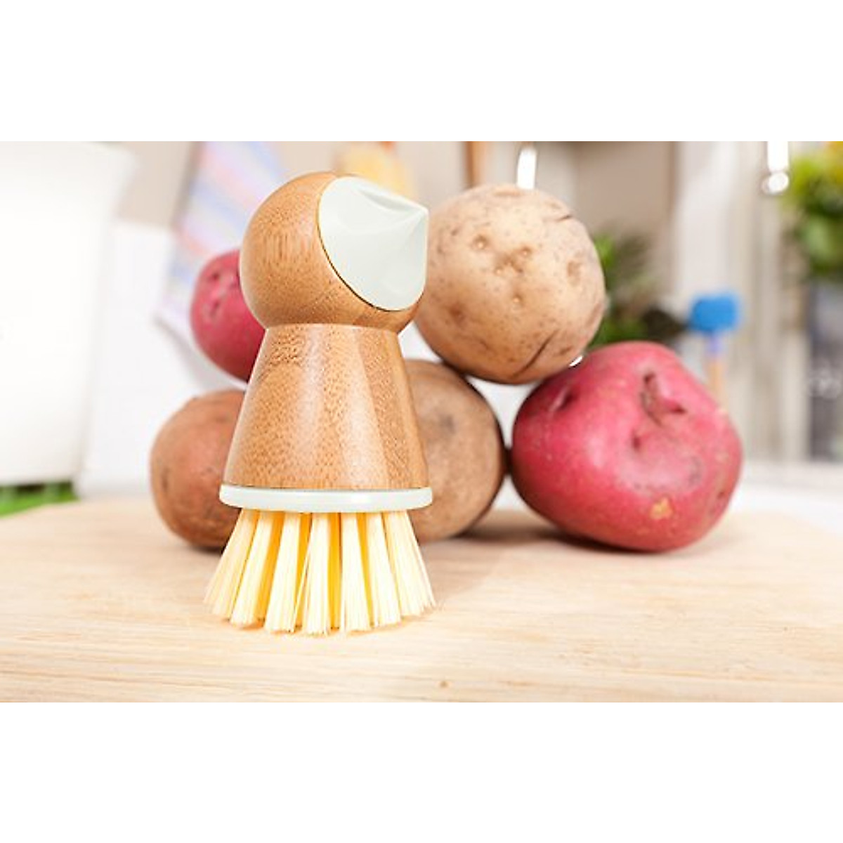 Full Circle Tater Mate Bamboo Potato Brush with Eye Remover, White