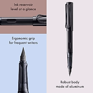 LAMY AL-star black - Fountain Pen with ergonomic grip & black steel nib in size F - lightweight aluminum body - including LAMY T 10 blue cartridge - Right-Handed