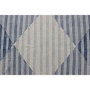 Casavani Hand Block Printed Cotton Dhurrie Striped Blue Tassel Rug Easy Care Washable Rugs for Doormat Entryway Living Room Bedroom Hallway Balcony 2x3 Feet