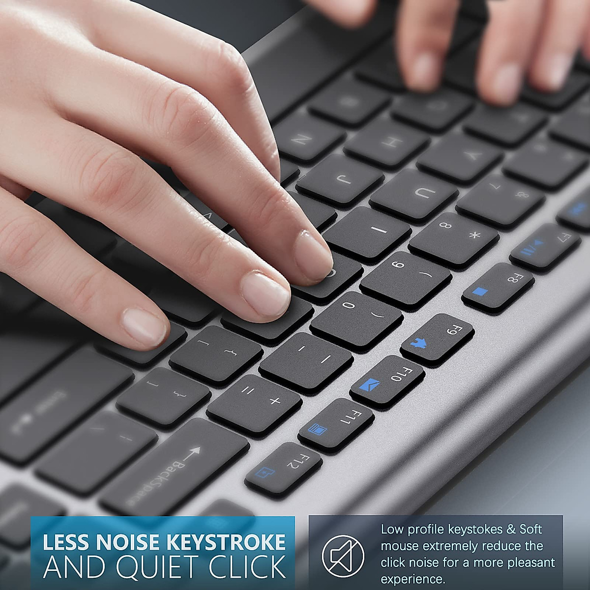 Rechargeable Wireless Keyboard Mouse-J JOYACCESS 2.4G Full Size Thin Wireless Keyboard and Mouse with Long Battery Life, Ergonomic and Compact Design for Laptop,PC,Desktop,Computer,Windows-Black& Grey