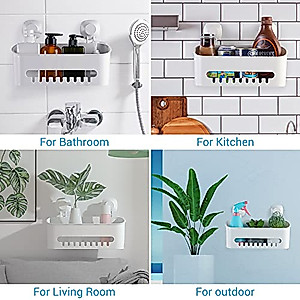 Budget & Good Shower Caddy Suction Cup No-Drilling Removable Bathroom Shower Organizer Suction Shower Storage Heavy Duty Shower Shelf Basket Organizer for Bath Shampoo Conditioner - White
