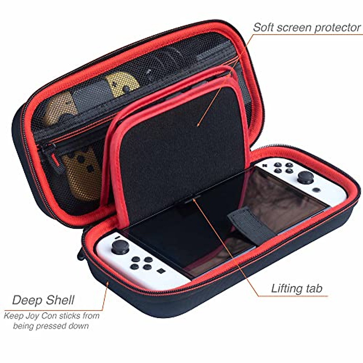 ButterFox Switch Carrying Case for Nintendo Switch OLED, Fits Charger, Joy Con Grip, 18 Games and Protective Case (Black/Red)
