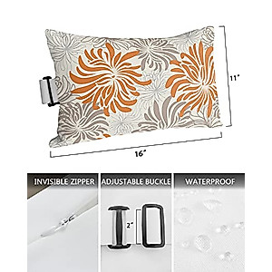 Recliner Head Pillow Ledge Loungers Chair Pillows with Insert Gray Orange Chrysanthemu Retro Texture Lumbar Pillow with Adjustable Strap Outdoor Waterproof Patio Pillows for Beach Pool Chair, 2 PCS