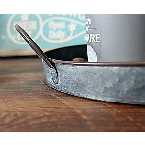 Funerom 10.2 inchs Round Galvanized Metal Round Tray with Handles