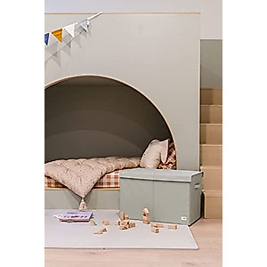 3 Sprouts Recycled Fabric Folding Chest Organizer in Green - Collapsible Storage Basket Container with Lid & Handles