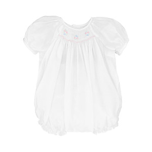 Petit Ami Baby Girls' Hand-Embroidered Smocked Bubble (White, Newborn)