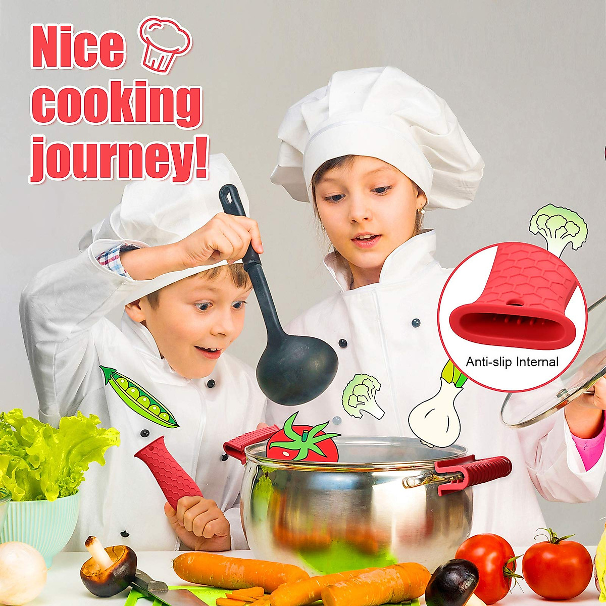 4 Pieces Silicone Hot Handle Holder, Pot Holders Cover, Silicone Assist Handle Holder, Non-Slip Pot Holder Sleeve, Heat Resistant Potholder Cookware Handle for Cast Iron Skillet Metal Pan (Red)