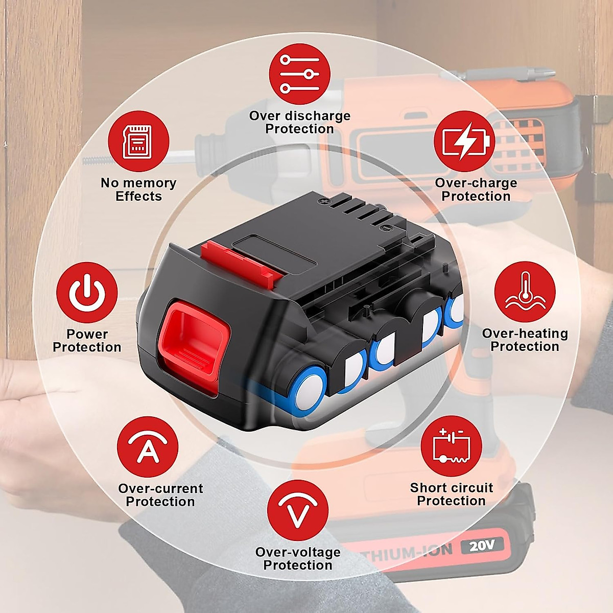 BATTOOL 2Pack 3800mAh 20V Replace for Black and Decker 20V Lithium Battery Compatible with Black & Decker 20V MAX Battery LBXR20 LB20 LBX20 Cordless Power Tools