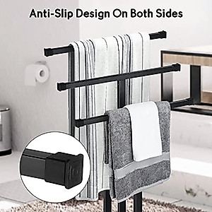 MYOYAY Freestanding Towel Racks Holder for Bathroom 3-Tier Metal Towel Bar Stand Organizer for Bath & Hand Towels for Bathroom Shower Storage Black