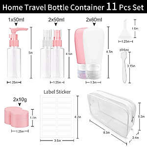 Empty Travel Size Bottles Set, Leak Proof Silicone Plastic Shampoo Conditioner Liquid Squeeze Bottle, TSA Approved Travel Container Spray Bottle, Refillable Cosmetic Container With Toiletries Bag Kits