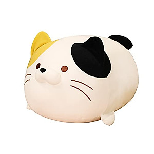 AIXINI 13.7 inch Cute Cat Plush Pillow Stuffed Squishy Animal Cylindrical Body Pillow, Super Soft Fat Cat Chubby Kitten Kawaii Pillow-White