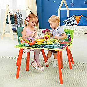 TimmyHouse Desk Kids Table and 2 Chairs Set for Toddler Baby Gift Furniture Cartoon Pattern