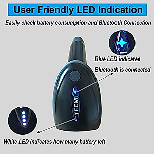 TEEMI Bluetooth Barcode Scanner with USB Charging Cradle Data Receiver, 1D 2D QR Wireless Imager with Vibration Alert for iOS Android Devices, BT 5.0 Longer Transfer Range, Handsfree Screen Scanning