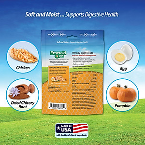 Emerald Pet Wholly Egg Digestive Health Cat Treats - Soft and Moist cat Treats for Healthy Digestion - Natural Prebiotics and Probiotics for cat Digestion - Chicken Treats, 2.5 oz