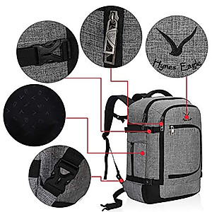 Hynes Eagle Travel Backpack 40L Flight Approved Carry on Backpack Light Grey with Black Electronics Organizer