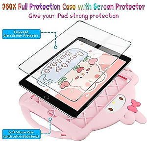 JAKPAK for iPad 5th Generation Case Kids iPad 6th Gen iPad Air 2/Pro Case with Screen Protector Lanyard for Girls,Soft Silicone iPad Cover with Handle Kickstand for iPad 9.7 inch