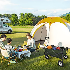 Lifetime Home Collapsible Foldable Heavy Duty Utility Wagon Cart with Larger Capacity - Perfect for Shopping, Sports Events, Grocery, Moving, Camping, Laundry, Beach - GREEN