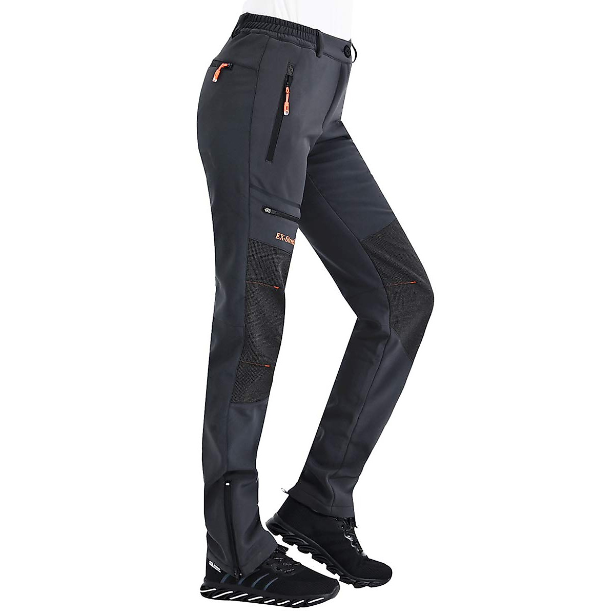 Postropaky Womens Outdoor Snow Ski Pants Waterproof Hiking Insulated Softshell Pants Snowboard Zipper Bottom Leg(Grey6S)