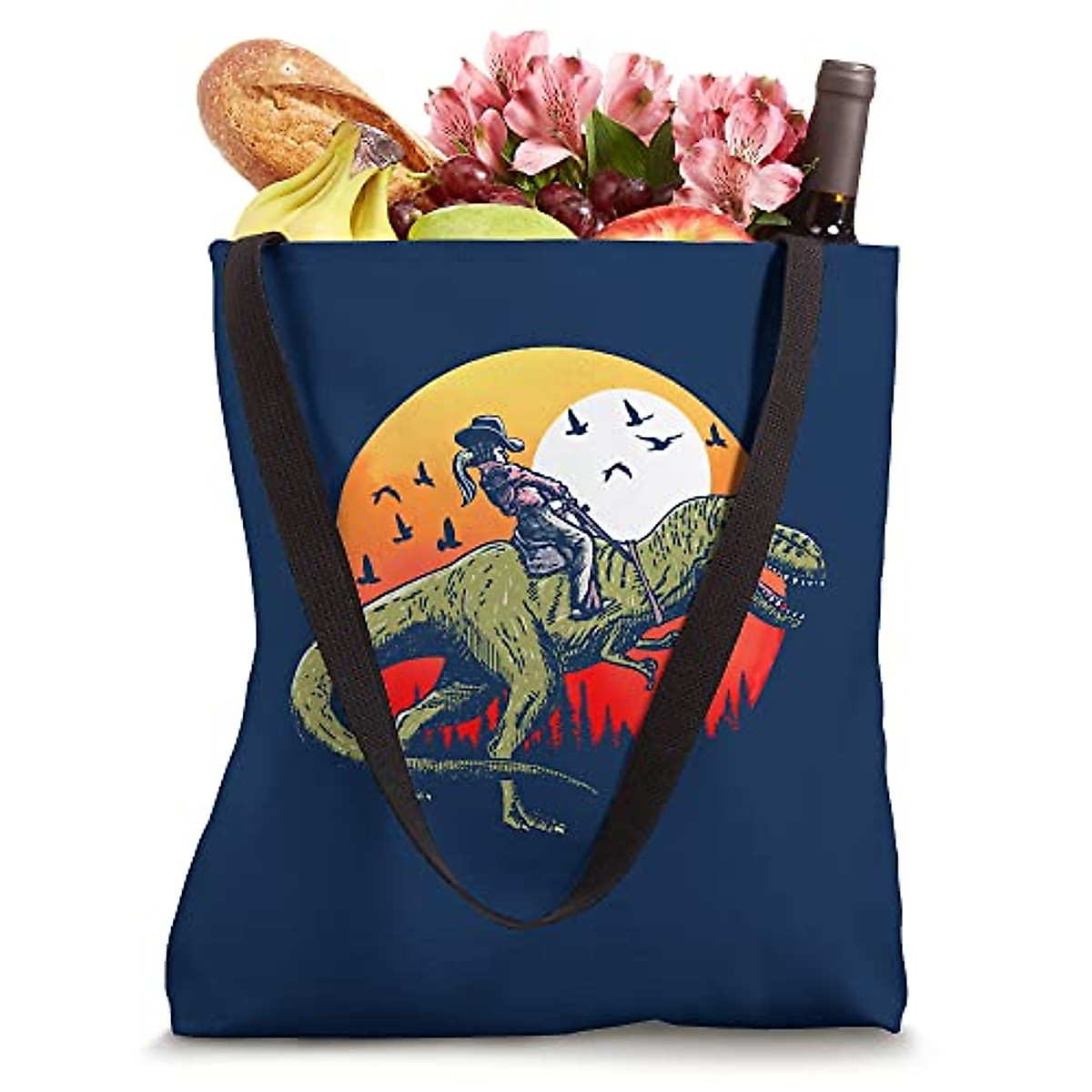 Cowgirl Rodeo Riding T-Rex Dinosaur Retro Tyrannosaurus Tote Bag