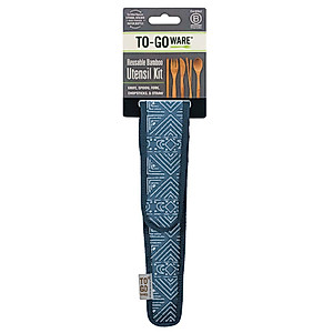 TO GO WARE Premium Reusable Bamboo Utensil Travel Set | Includes Fork, Knife, Spoon, Chopsticks, & Carabiner Clip | Made from Sustainable Materials | Eco-Conscious | Shibori Moon (Pack of 1)