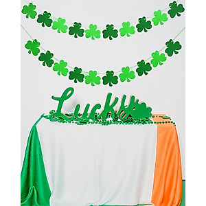 St Patricks Day Decorations, Felt Shamrock Decor Garland Banner Clover Decorations Irish Party Hanging Sign Garland Home Decor for Mantle Table Front Door