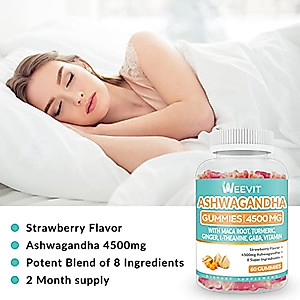 Ashwagandha Gummies 4500mg for Women & Men, Ashwagandha Gummy with Maca Root Powder | Organic Ashwa Gummies (2-Pack)