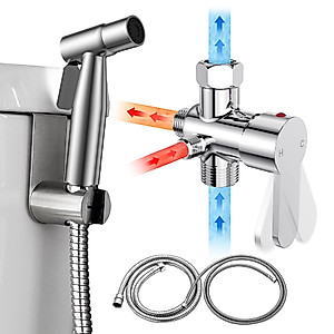 Bidet Sprayer for Toilet with Hot Cold Mixing Valve, Pressure, Temp Adjustable, OPKIDDLE Handheld Warm Water Jet Spray Muslim Shower, Stainless Steel Toilet Sprayer for Diaper Feminine Wash