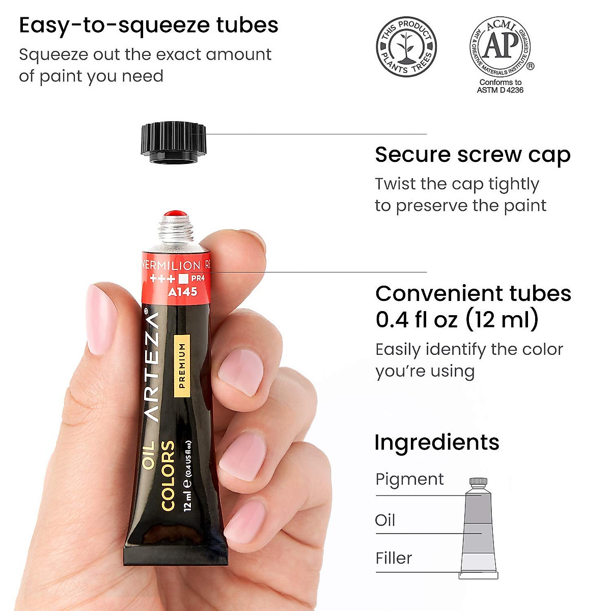 ARTEZA 24 Oil Paint Set, Oil Based Paints in 12ml/0.4 US fl oz Tubes, Richly Pigmented Oil Painting Supplies