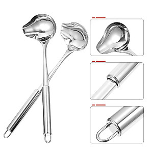 Angoily 2pcs Stainless Steel Sauce Drizzle Spoon Mint Sauce Ladle Sauce with Spout for Home Kitchen Restaurant Silver