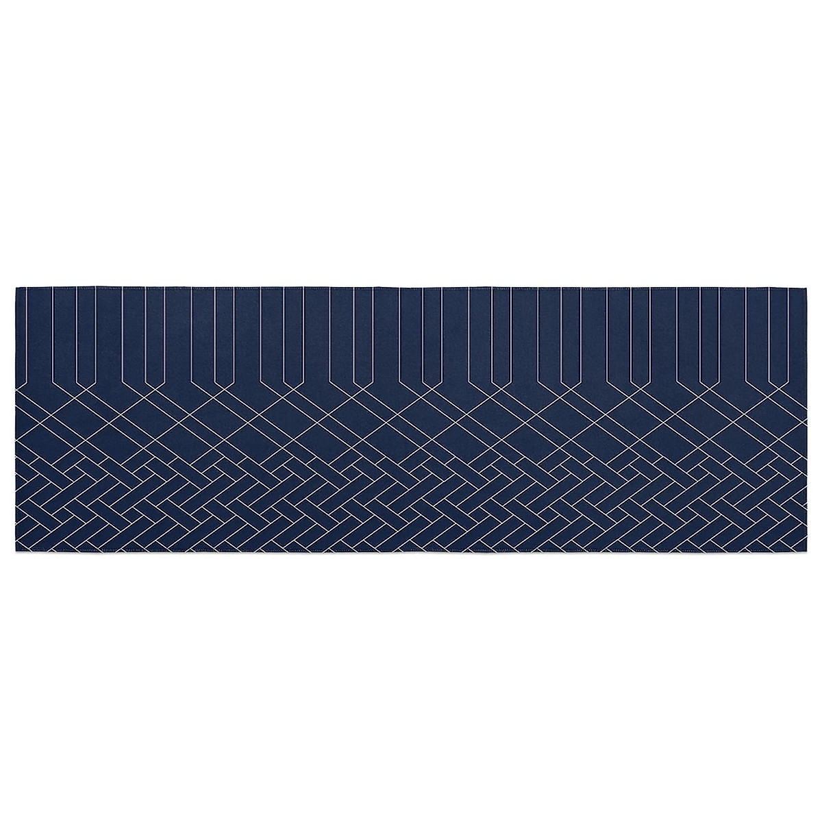 Navy Blue Kitchen Rug Abstract Minimalistic Geometric Stripes Water-Absorbing Runner Carpet Area Mat for Bedroom Bathroom Indoor Use Rubber Backing Accent Throw Low Pile Washable 18x59