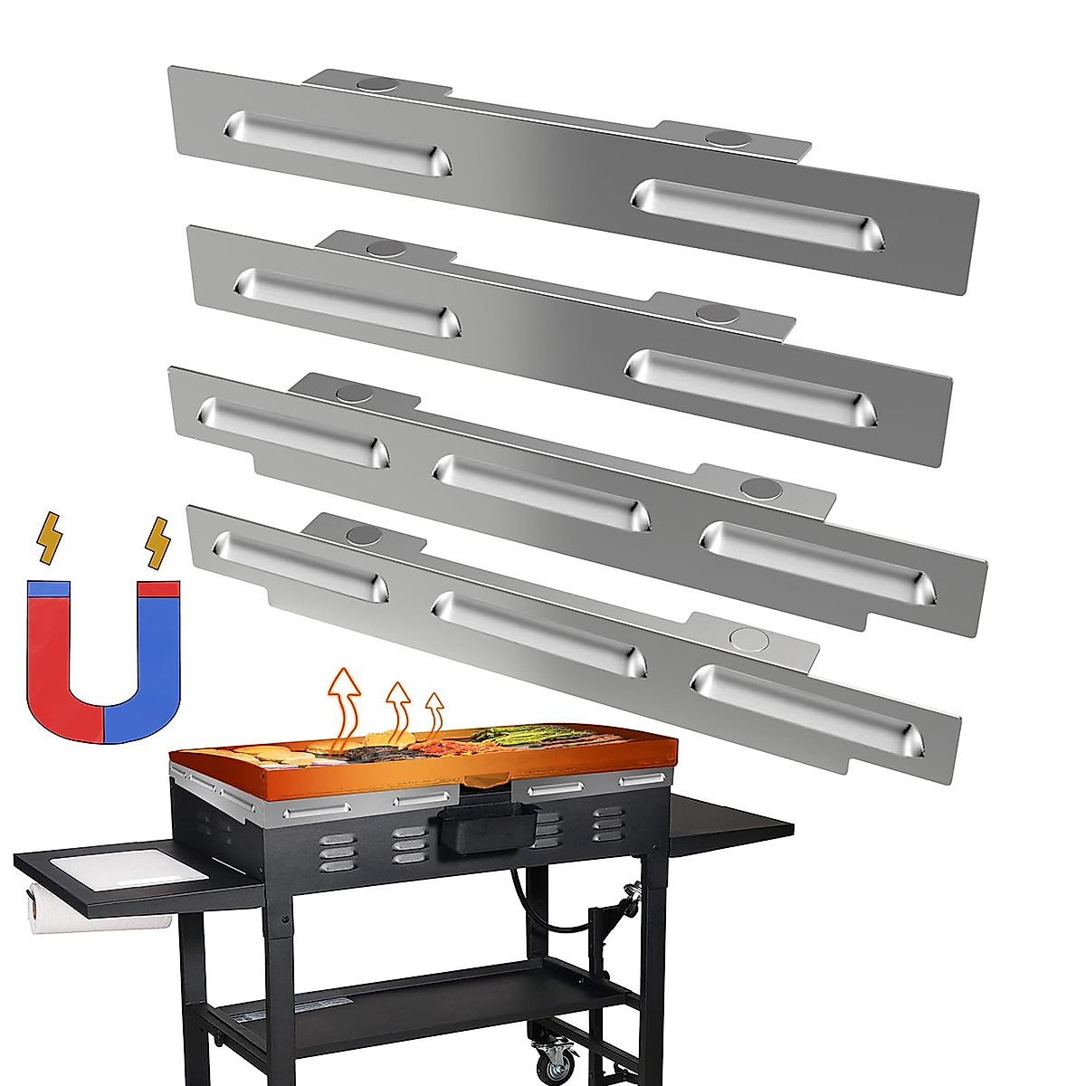 Wind Guards For Blackstone 28 Inch Griddle,Magnetic Stainless Steel Wind Guard For Blackstone 28" Griddle,Compatible with Blackstone 28 Inch Griddle Hood,Rear Grease Cup and Side Shelf