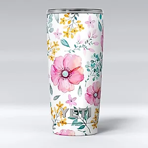 Design Skinz Subtle Watercolor Pink Floral - Skin Decal Vinyl Wrap Kit Compatible with The Yeti Rambler Cooler Tumbler Cups