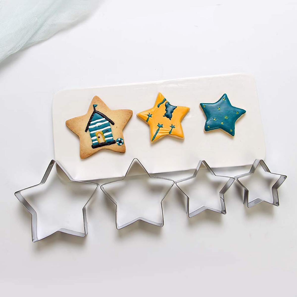 SurgeHai Star Cookie Cutter Set, 4-Piece Stainless Steel Stars Cutters ...