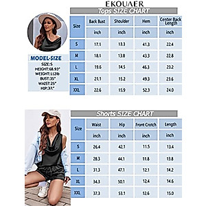 Ekouaer Women's Satin Silk Pajamas Set Cowl Neck Loungewear Comfy Silky Sleepwear Pjs with Pockets White