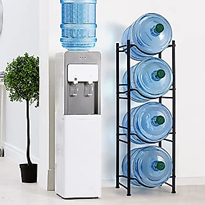 5 Gallon Water Bottle Jug Holder 4 Tier Heavy Duty Water Cooler Jug Storage Rack Detachable Gallon Water Jug Bottle Organizer Shelf for Home Kitchen Office Breakroom Space Save, Black