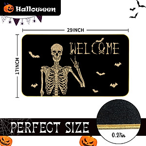 ARTUFAN Halloween Skull Doormat - Funny and Spooky Welcome Mat, Low-Profile Non-Slip Entr Door mat Living Room Kitchen Floor Mat Home Halloween Indoor Outdoor Decoration - 17" x 29"