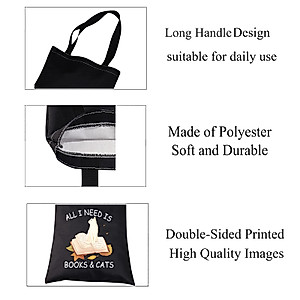 CMNIM All I Need is Books and Cats Book Lover Gifts Tote Bag Funny Reader Gifts for Cat Lover Tote Bag Librarian Bookworm Gifts (cat and book tote bag)