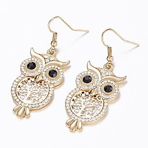 Cute Owl Drop Earrings with CZ Crystal for Women Girls - Clear Diamante Animal Dangle Earring, Anti-allergy Statement Costume Jewelry